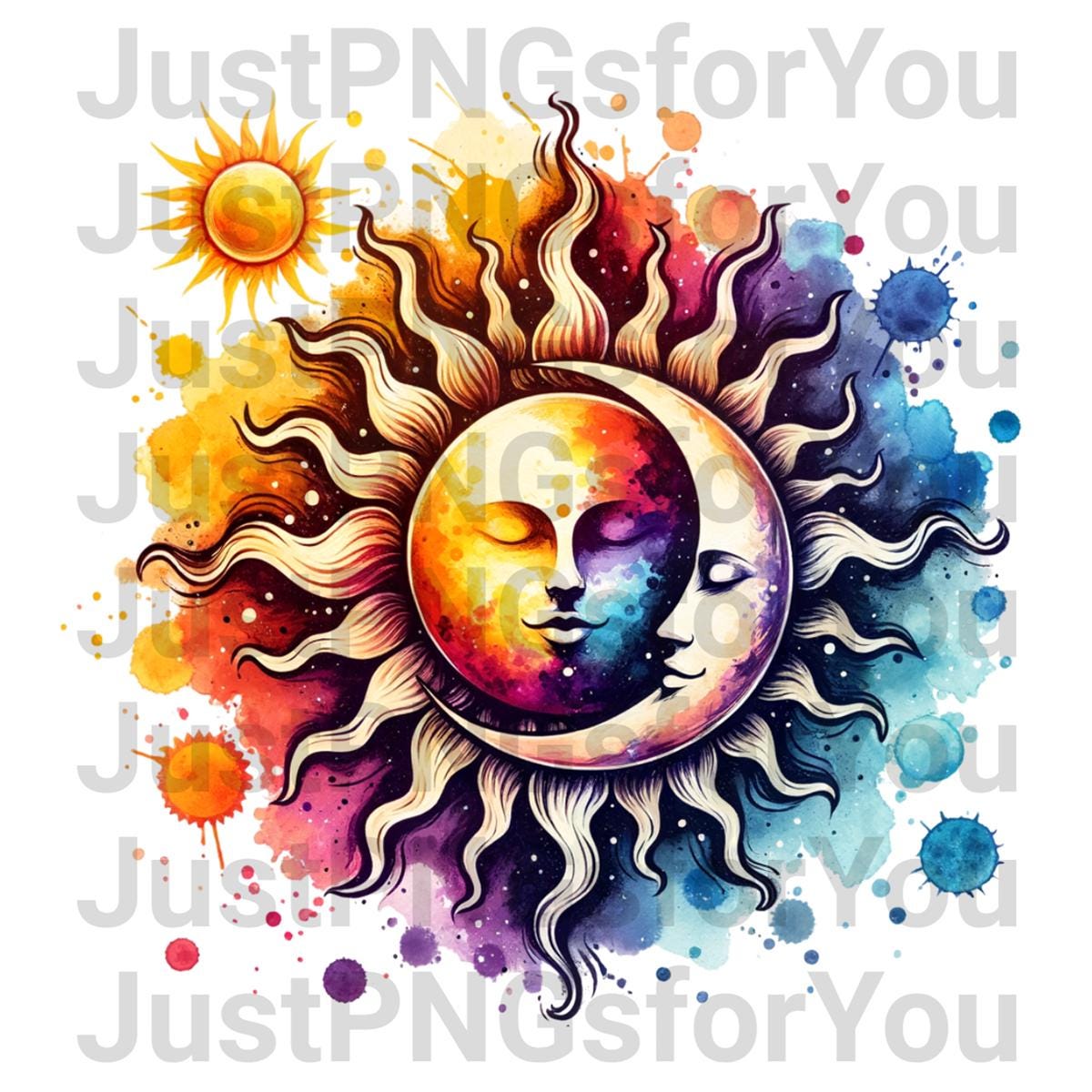 CLIPART - Sun & Moon Bundle (3 Images) - Watercolors - Pngs - Design ...