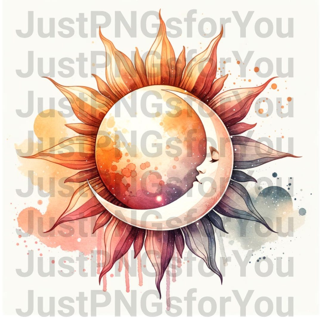 CLIPART - Sun & Moon Bundle (3 Images) - Watercolors - Pngs - Design ...