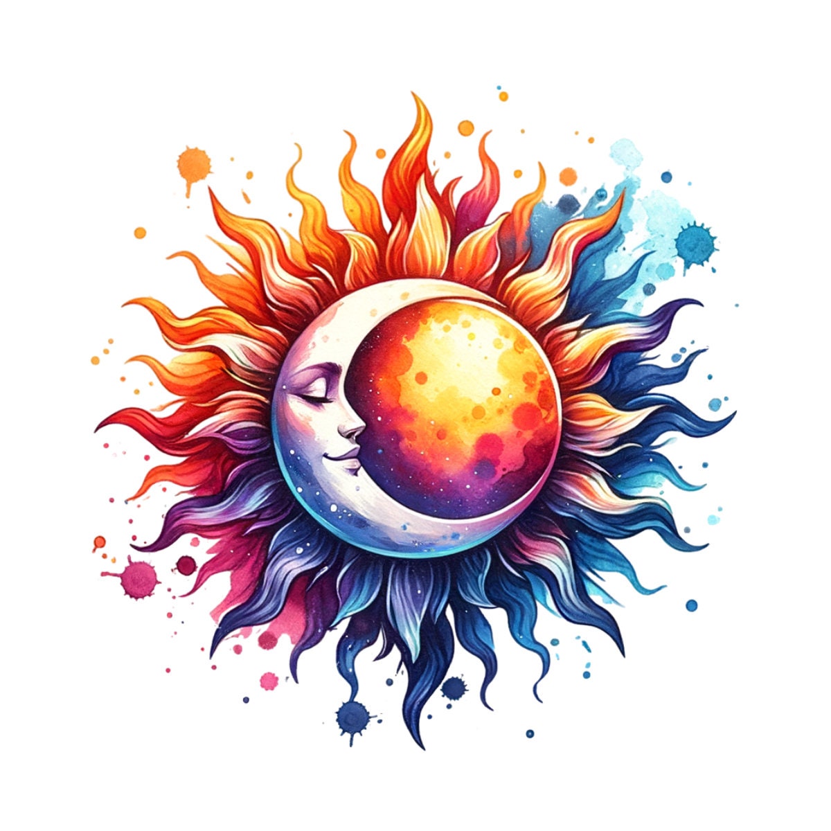 CLIPART Sun & Moon Bundle 3 Images Watercolors Pngs Design Download ...