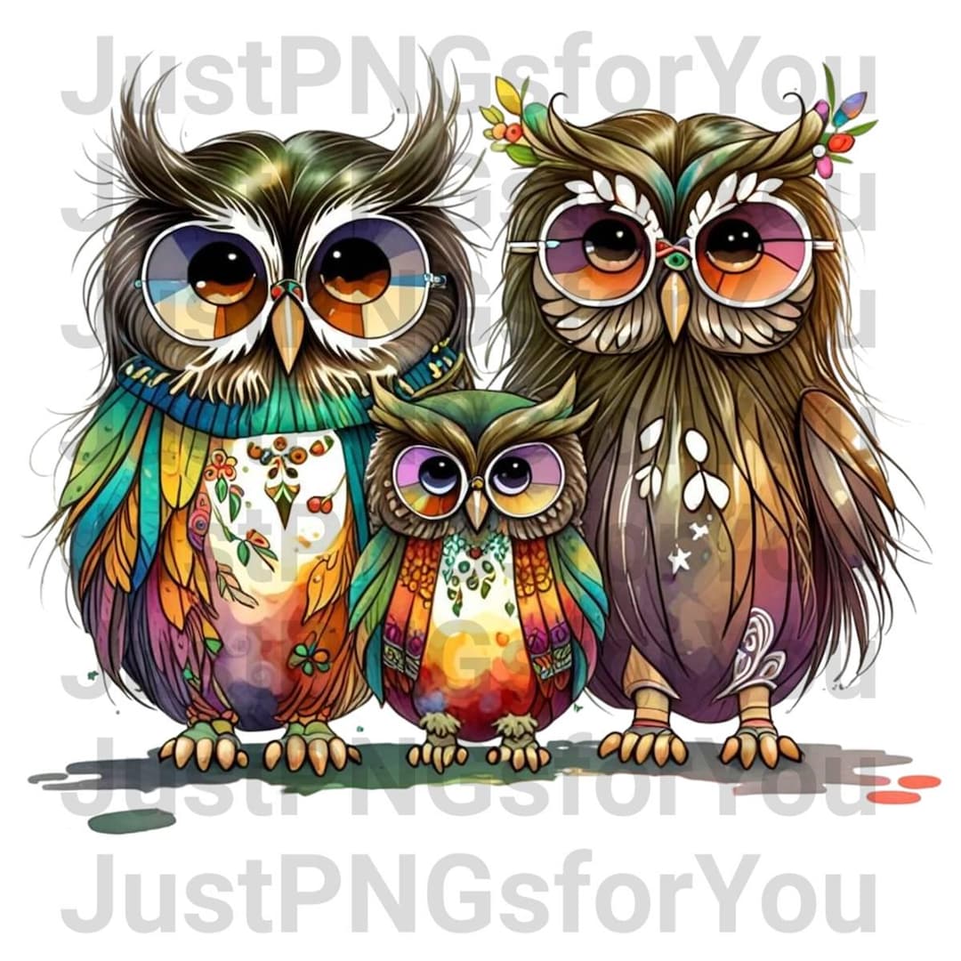 CLIPART - (3 Images) - Owls - Hippy - Hippie - Owl Family - Owlets ...