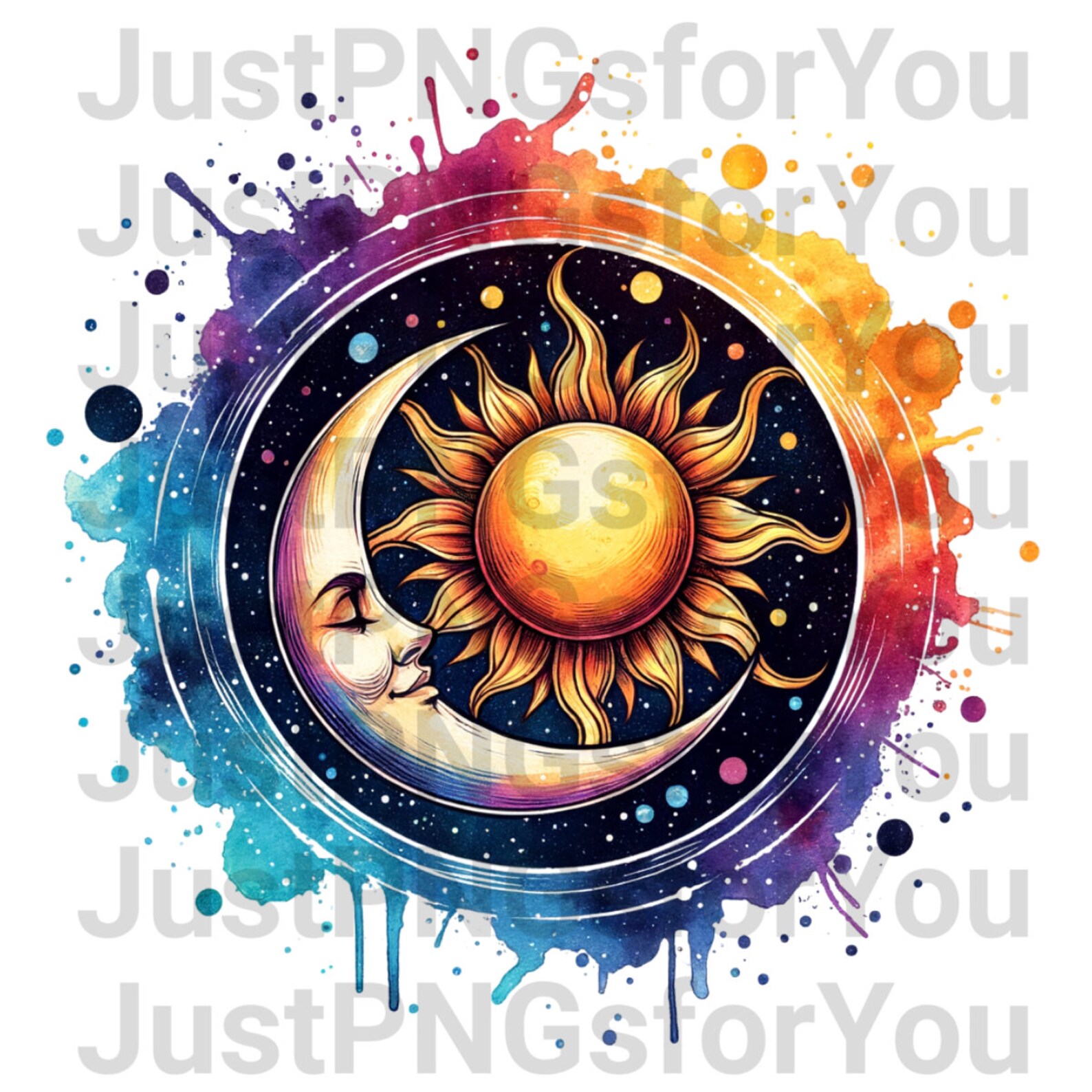 CLIPART - Sun & Moon Bundle (2 Images) - Watercolors - Pngs - Design ...