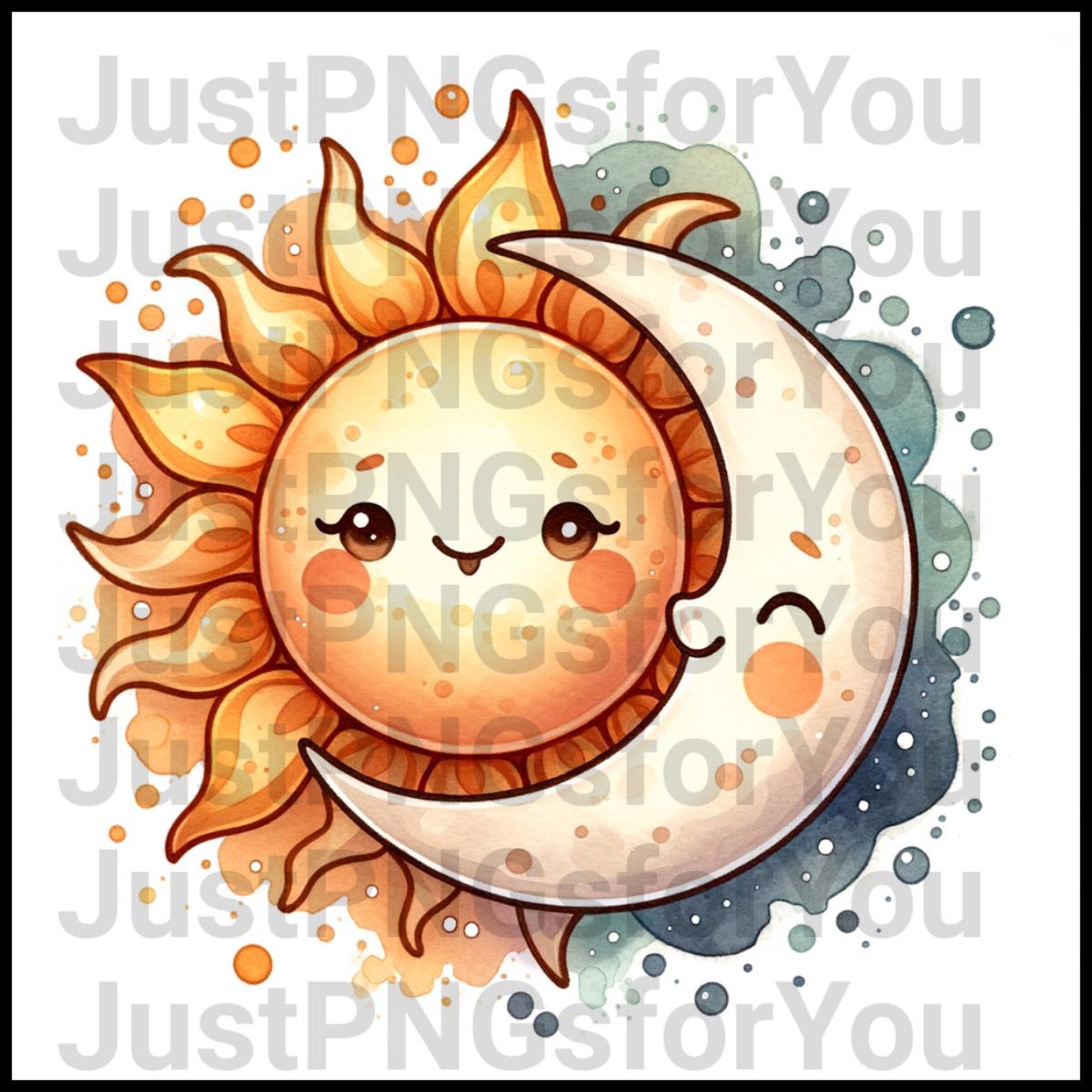 CLIPART - Sun & Moon Bundle (3 Images) - Watercolors - Pngs - Design ...