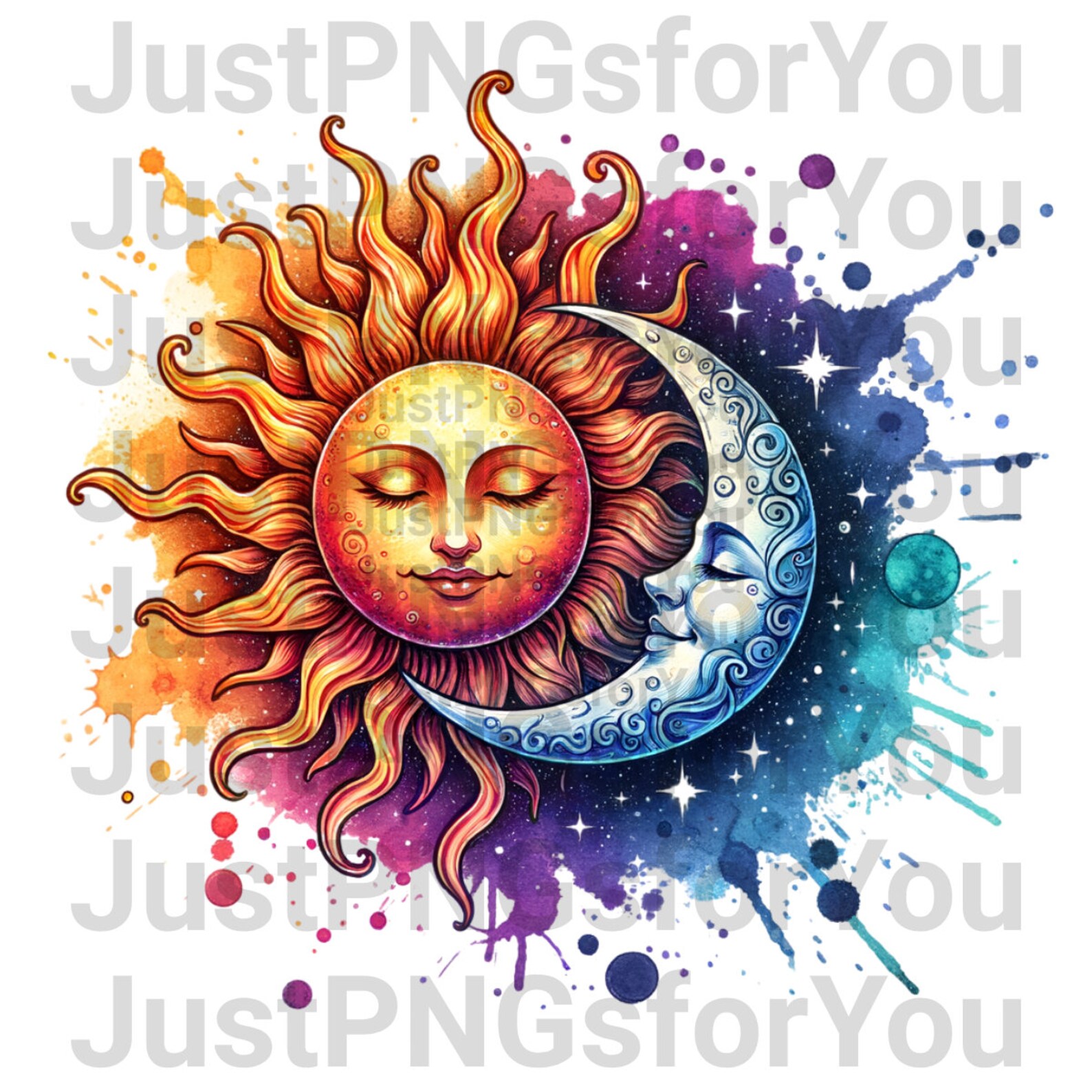 CLIPART - Sun & Moon Bundle (2 Images) - Watercolors - Pngs - Design ...