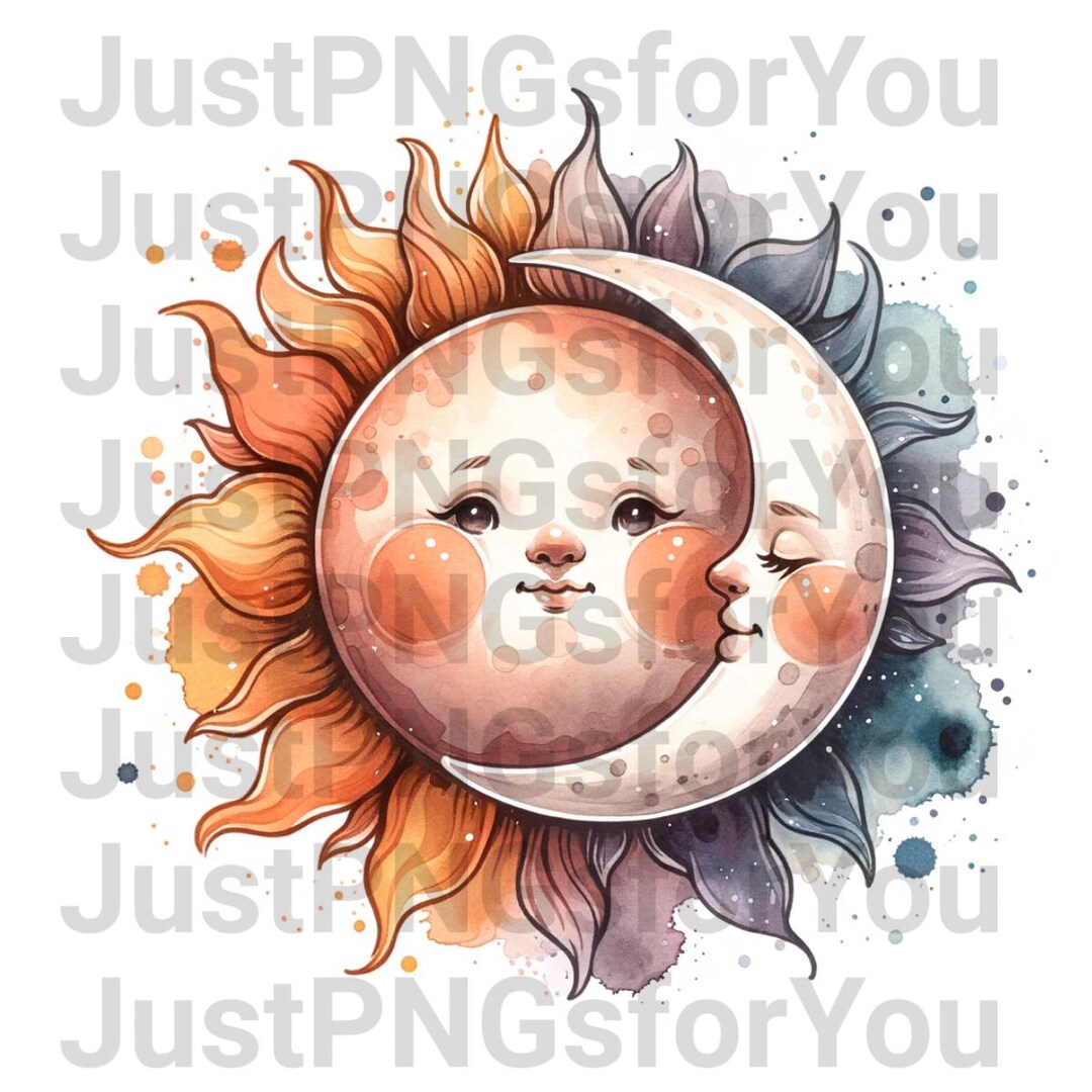 CLIPART - Sun & Moon Bundle (3 Images) - Watercolors - Pngs - Design ...