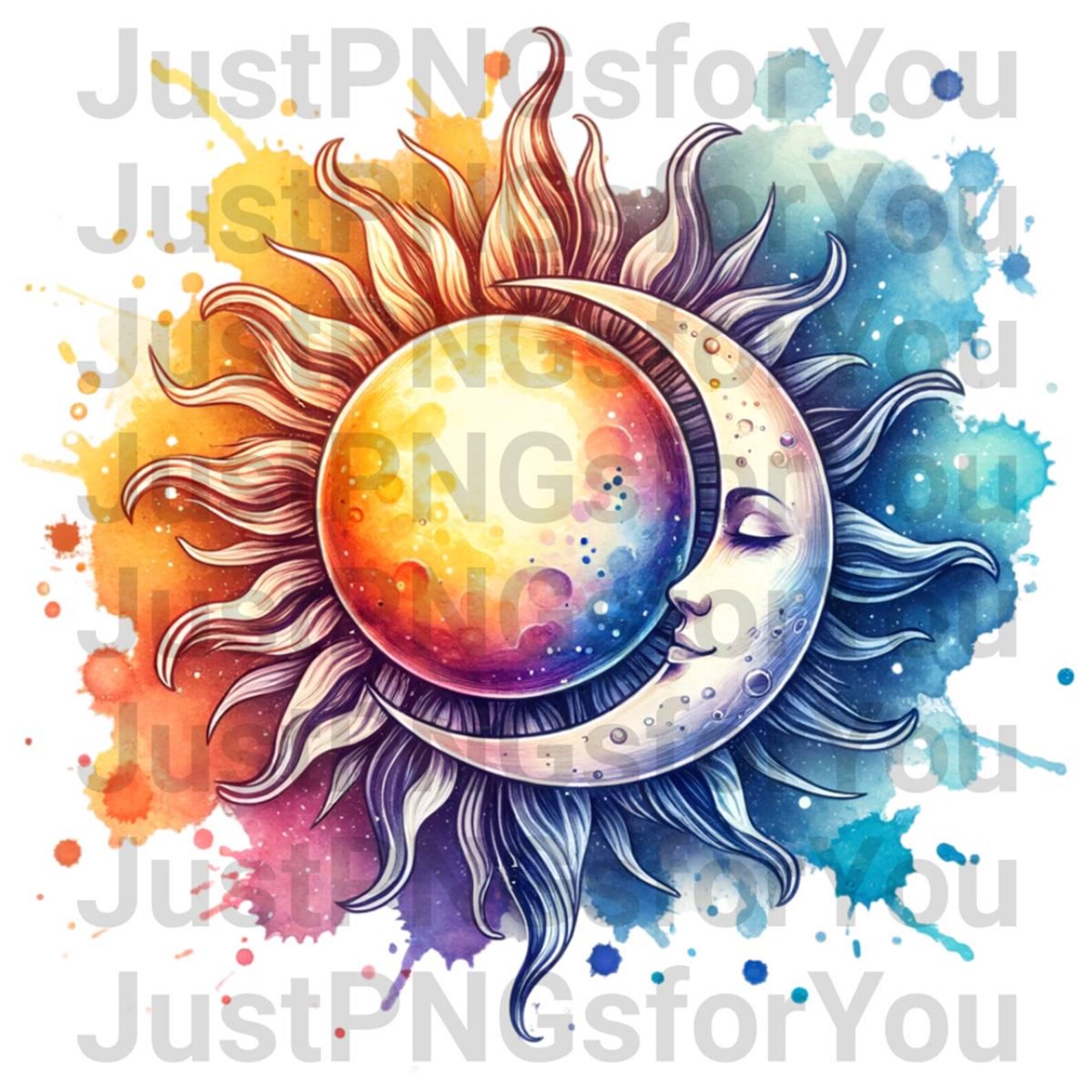 CLIPART - Sun & Moon Bundle (3 Images) - Watercolors - Pngs - Design ...