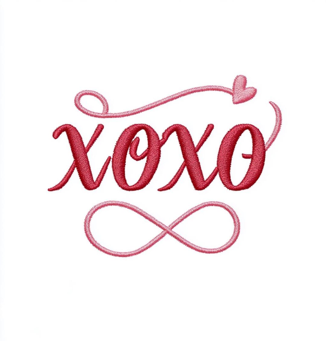 XOXO Love Embroidery Design With Heart Line, Valentine Script Stitch ...