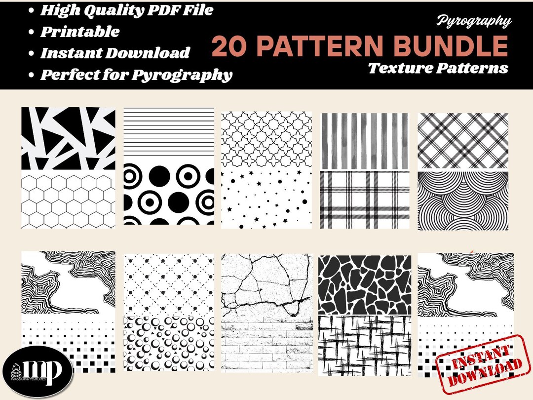Pyrography Template Bundle, 20 Patterns for Texture, Wood Burning Art ...