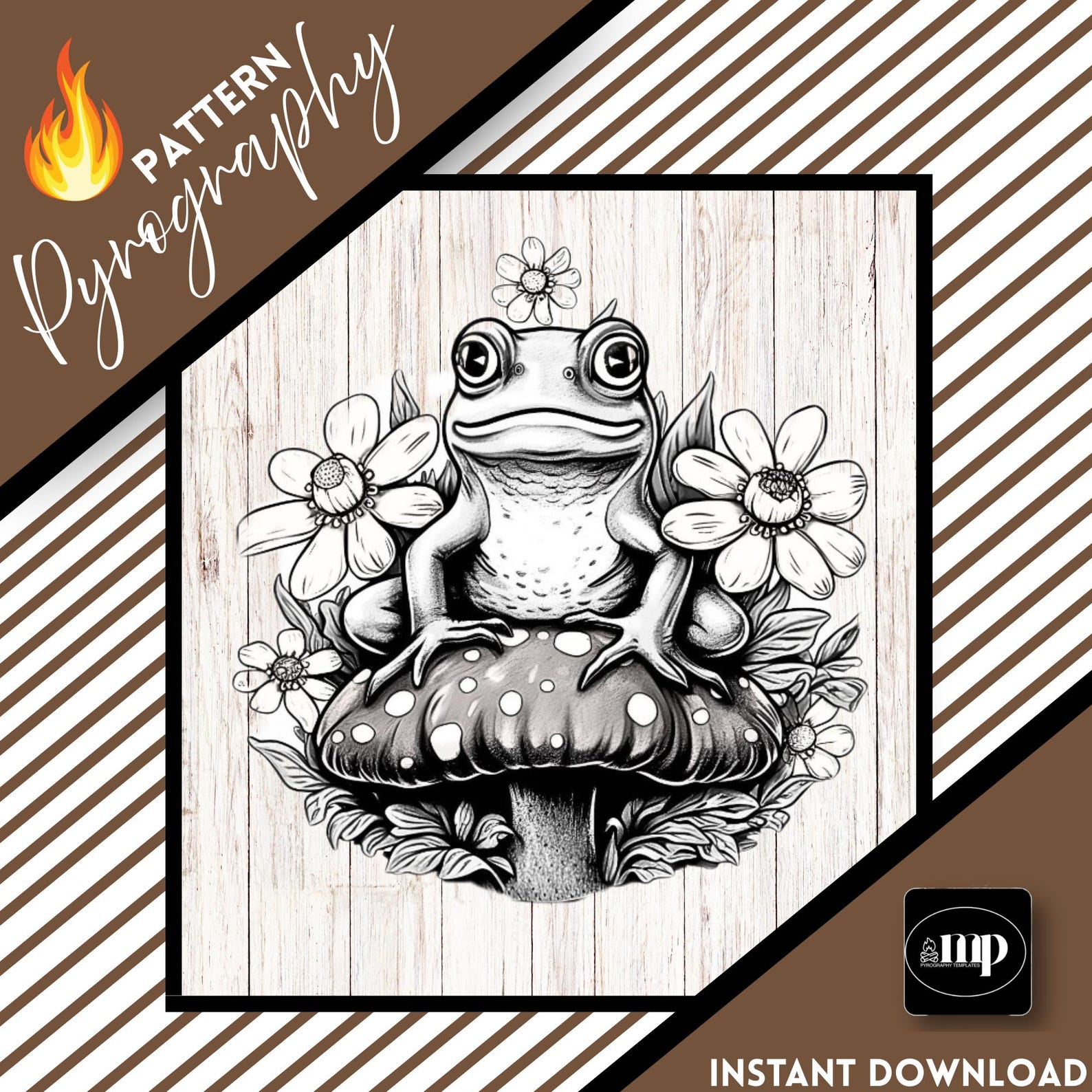 Mushroom Frog Pyrography Template, Frog Pattern for Wood Burning Art - Etsy