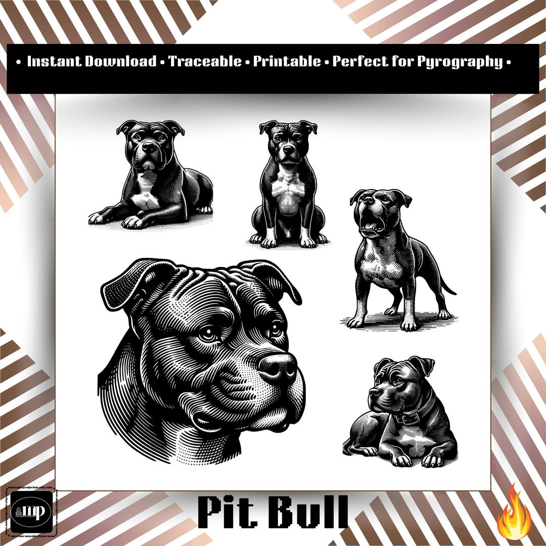 Pitbull Pyrography Template Bundle, Patterns for Wood Burning Art - Etsy