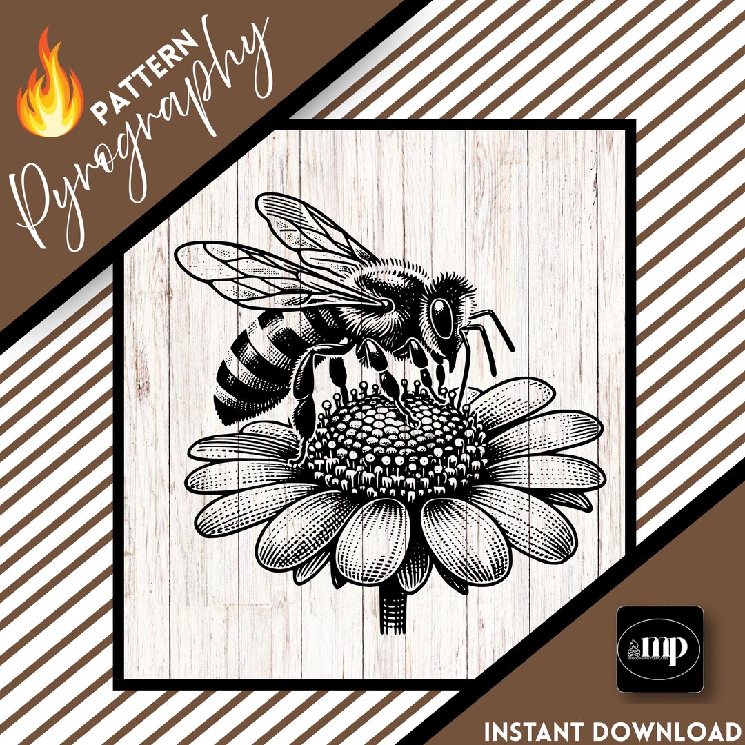 Bumble Bee and Sunflower Pyrography Template, Pattern for Wood Burning ...