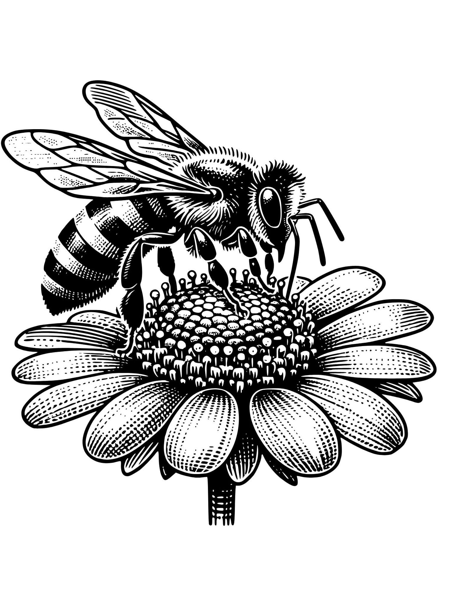 Bumble Bee and Sunflower Pyrography Template, Pattern for Wood Burning ...
