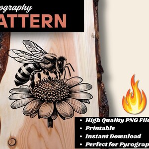 Bumble Bee and Sunflower Pyrography Template, Pattern for Wood Burning ...