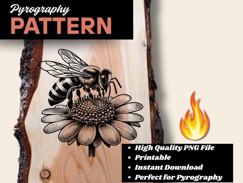 Bumble Bee and Sunflower Pyrography Template, Pattern for Wood Burning ...