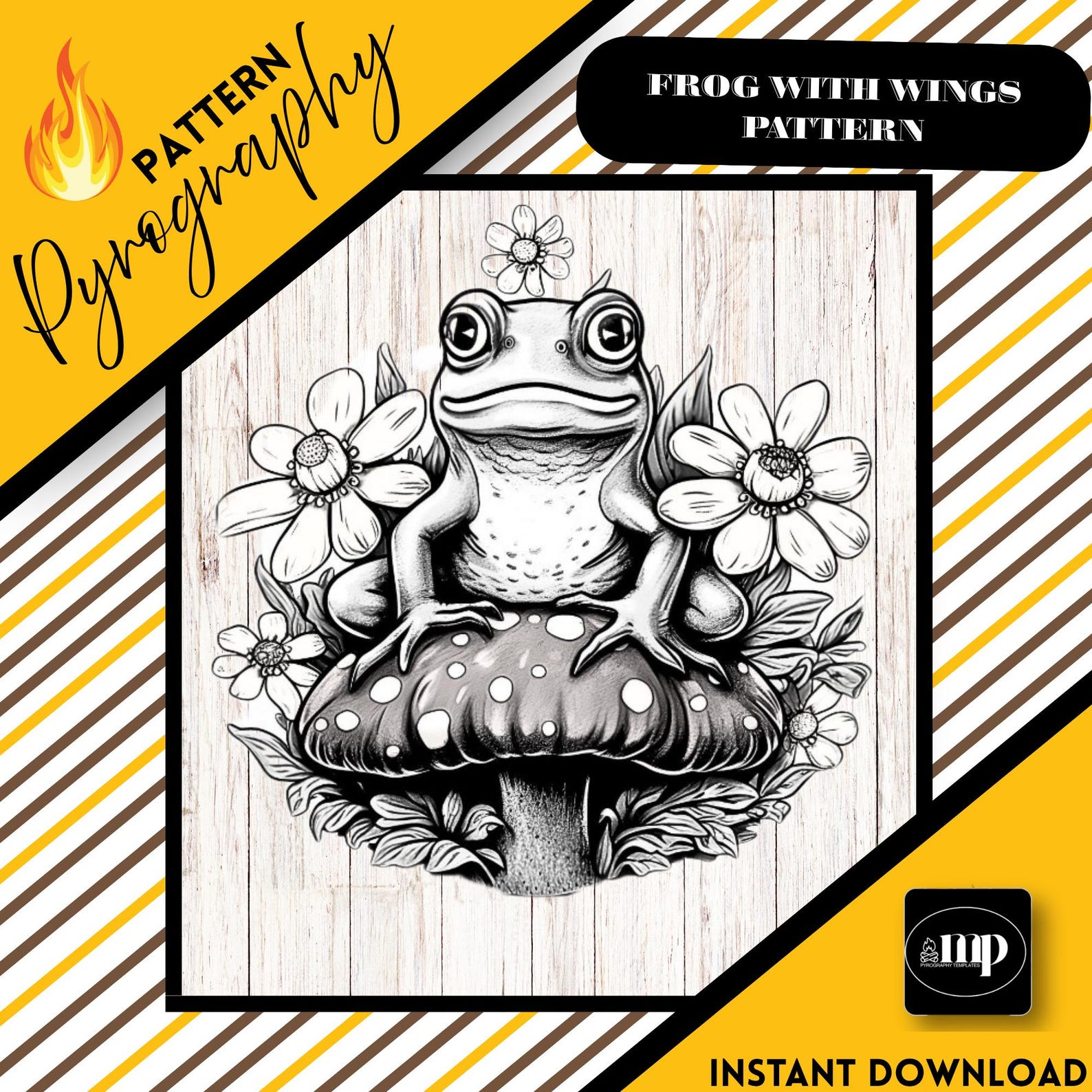 Mushroom Frog Pyrography Template, Frog Pattern for Wood Burning Art - Etsy