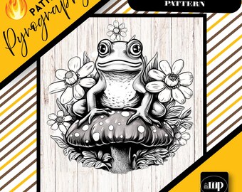 Mushroom Frog Pyrography Template, Frog Pattern for Wood Burning Art - Etsy
