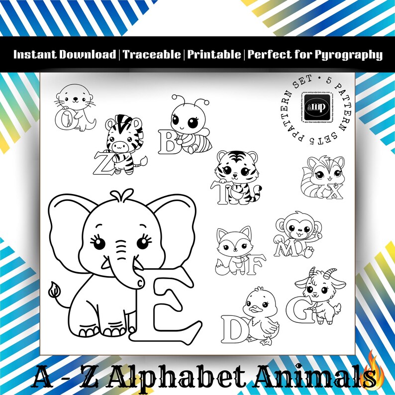 Animal Letters, Pyrography Template Bundle, A-Z With Cute Animals - Etsy