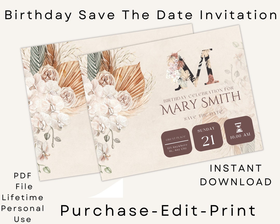 Save the Date Birthday Invitation Digital Download - Etsy
