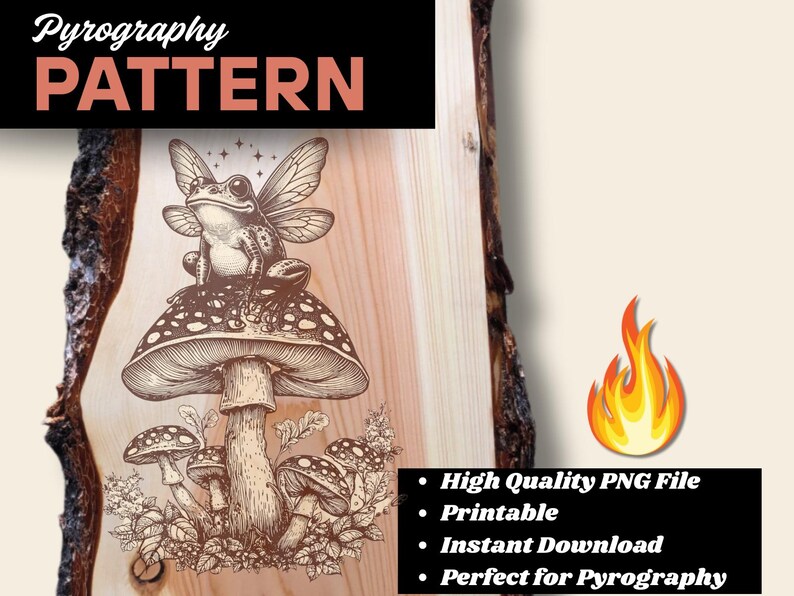 Mushroom Frog Pyrography Template, Pattern for Wood Burning - Etsy