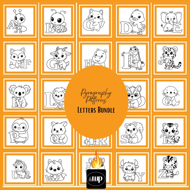 Animal Letters, Pyrography Template Bundle, A-Z With Cute Animals - Etsy