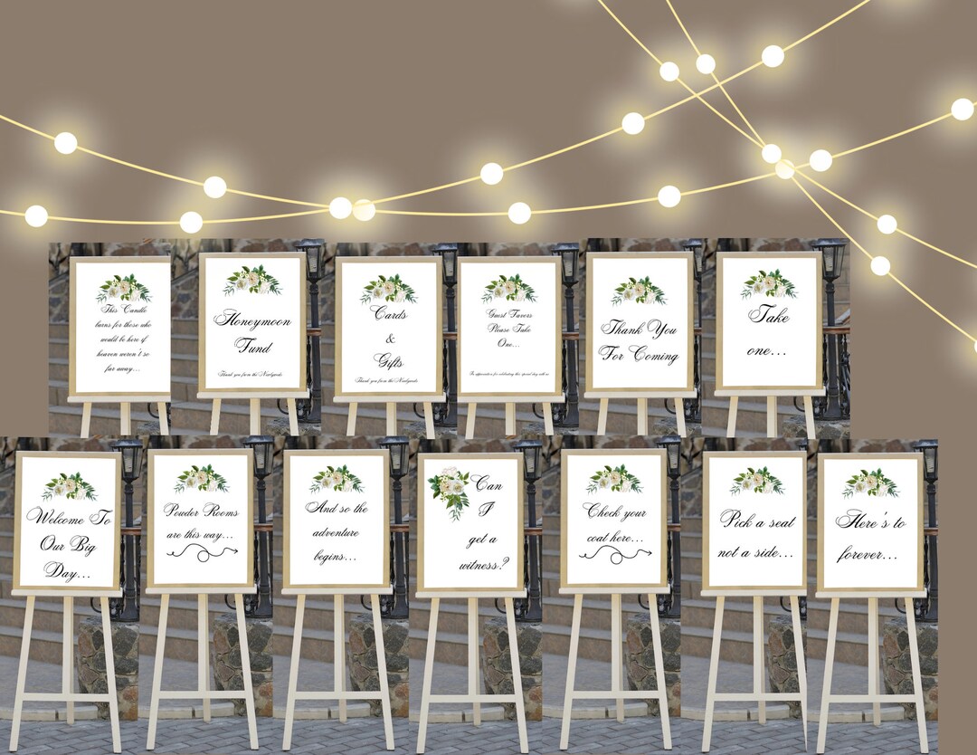 Printable Wedding Signs, Minimalist Floral Design, 13 Printable Digital ...