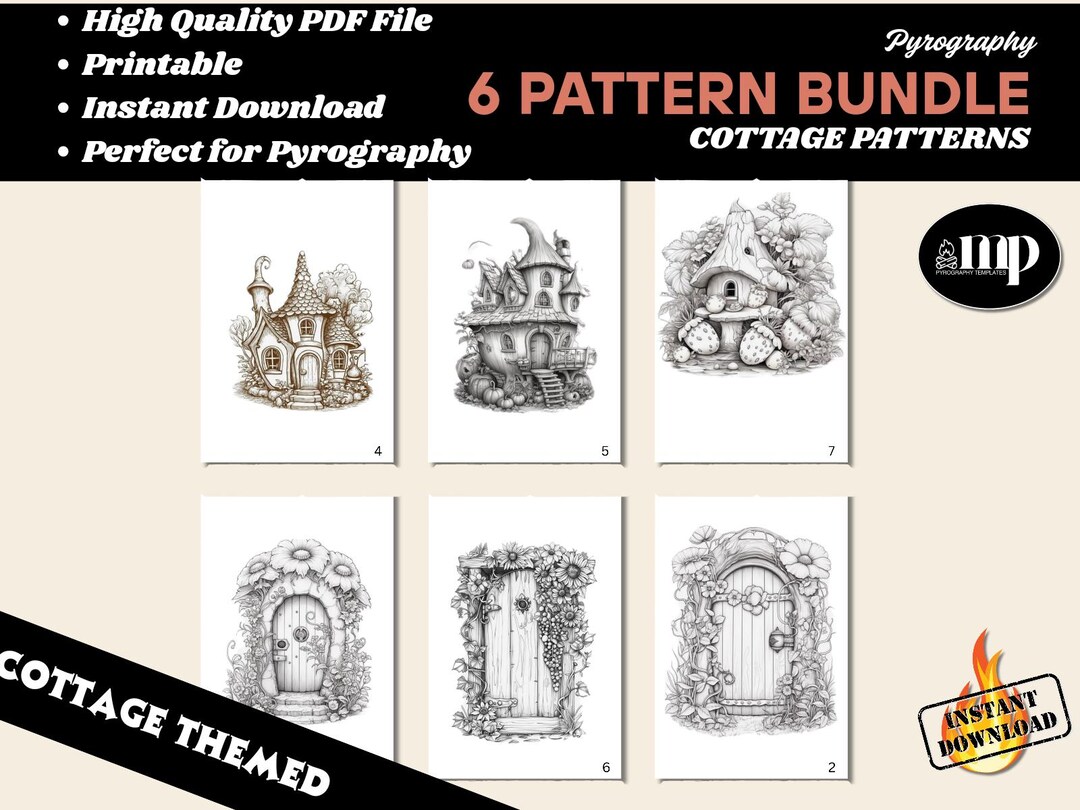 Pyrography Template Bundle, Cottage Themes Wood Burning Art Patterns - Etsy