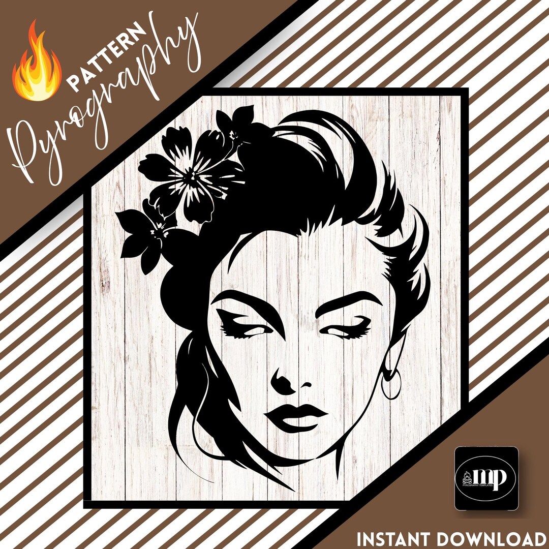 Beautiful Lady Pyrography Template,traceable Pattern, Wood Burning Art ...