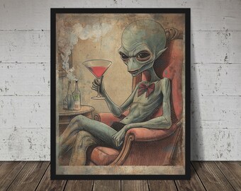 UFO ART Retro Woman Poster, Retro Sci-fi Wall Art, UFO Sighting Home ...
