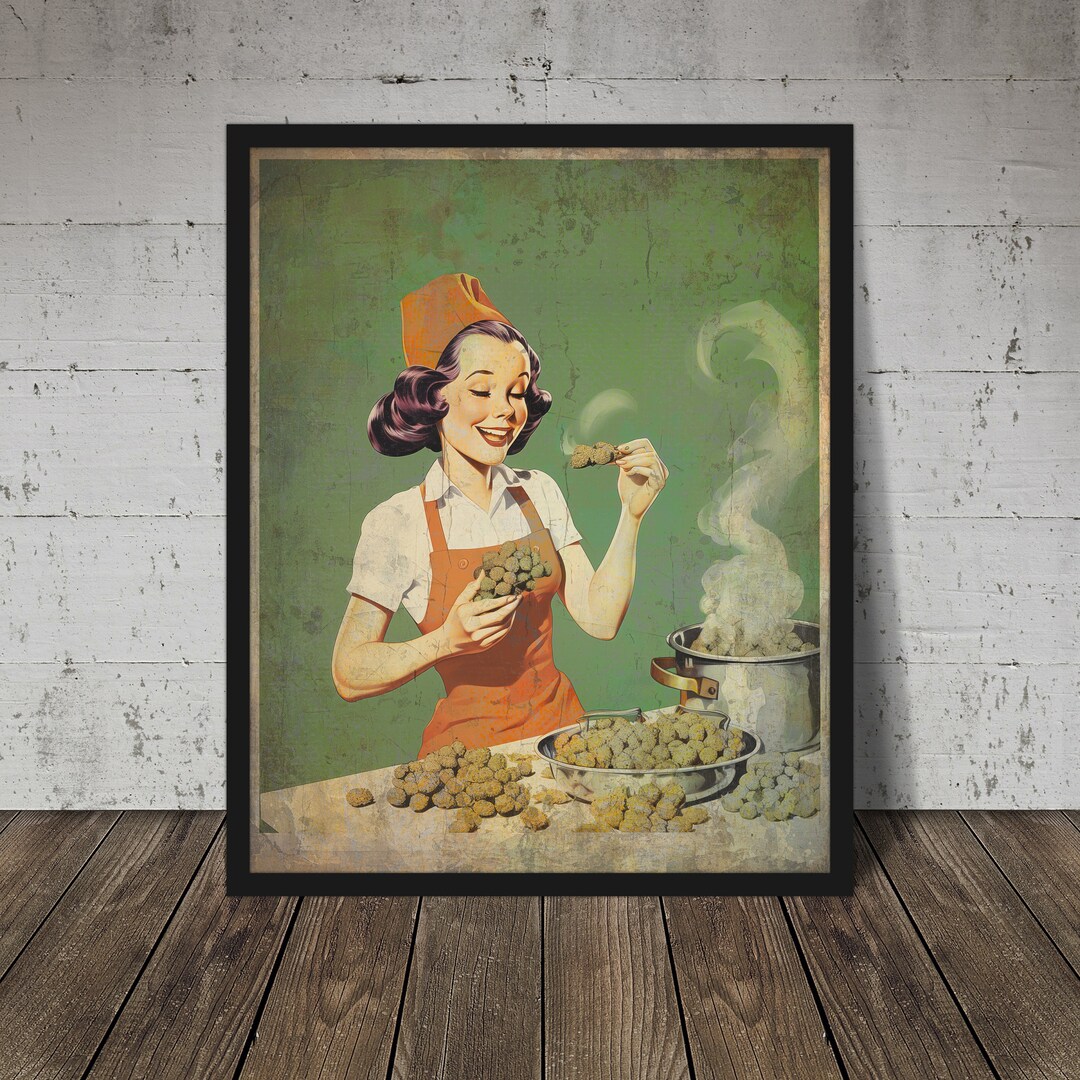 MARIJUANA Wall Art, CANNABIS Pot Head Decor, Stoner Chef Retro Kitchen ...