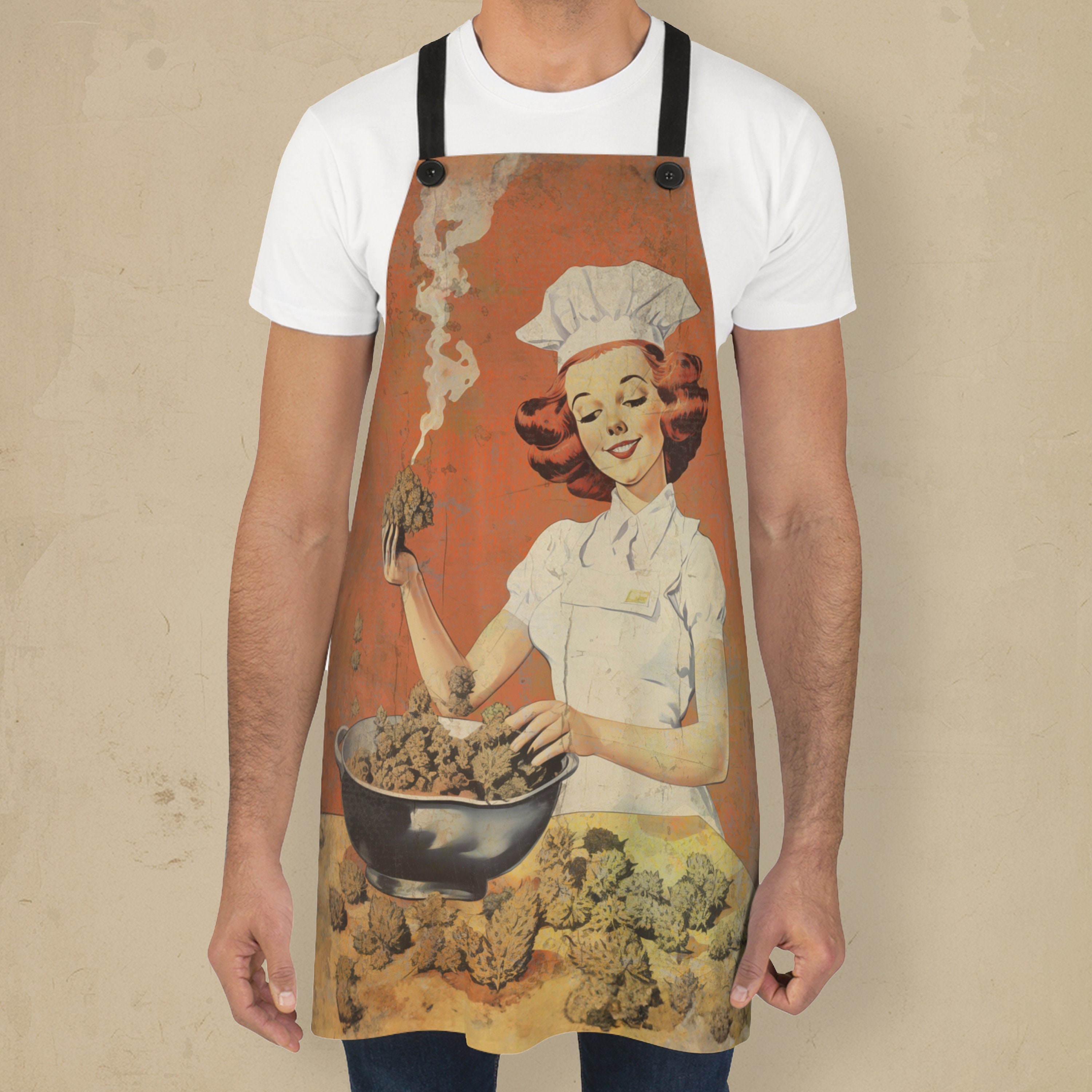 MARIJUANA CHEF APRON, Cannabis Pot Head Gift, Stoner Chef Retro Kitchen ...