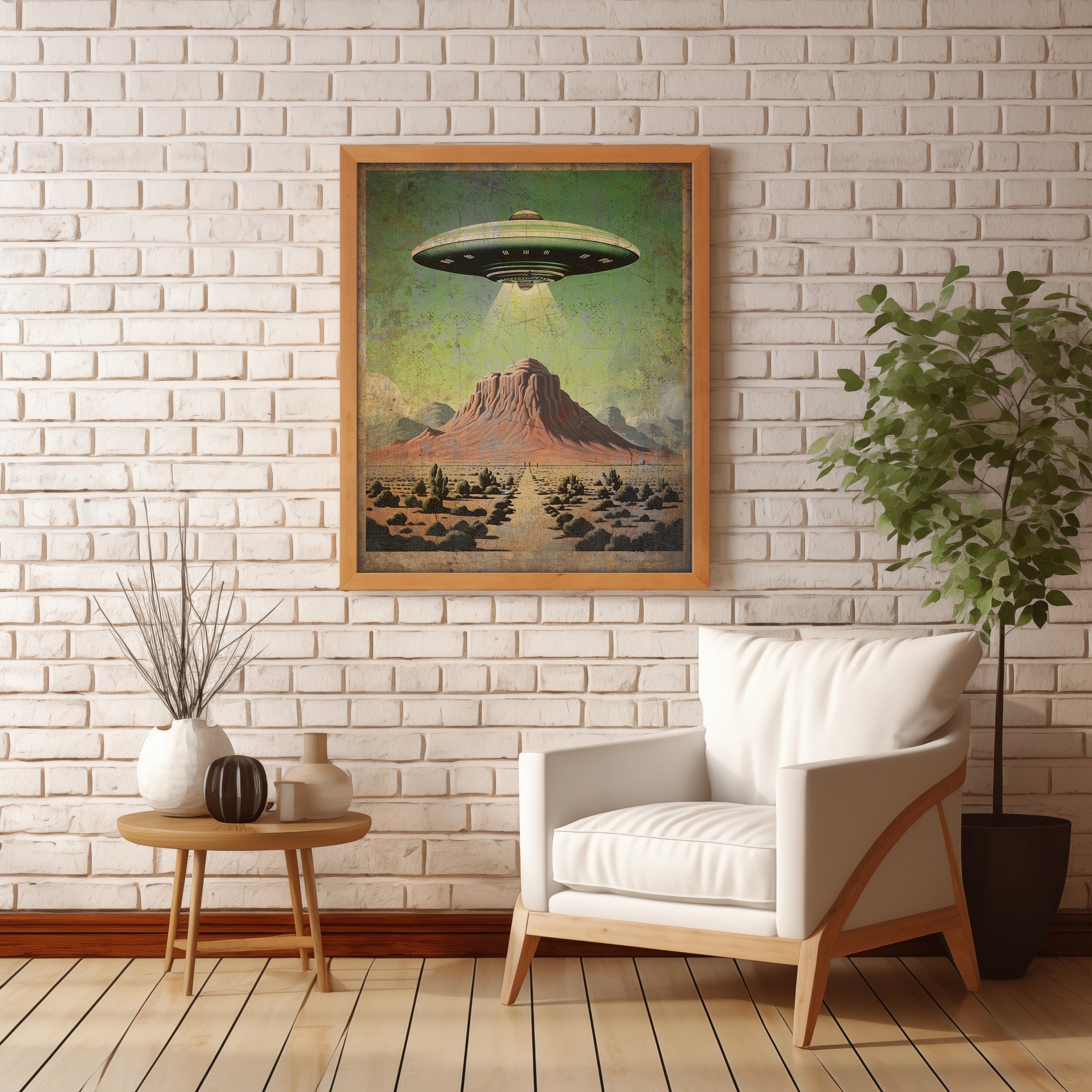 UFO ART Retro Poster, Retro Sci-fi Wall Art, UFO Vintage Desert Poster ...