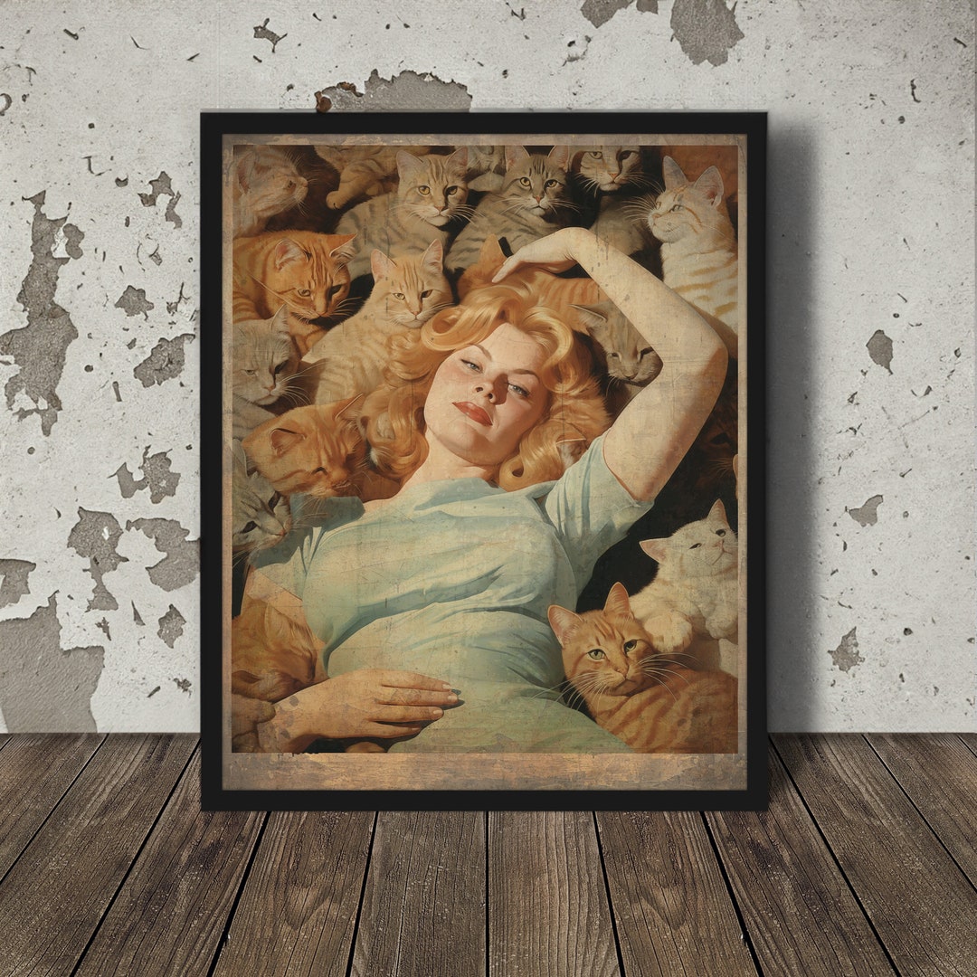 Retro CAT LADY Wall Art, Tabby Cat Poster Print, Cat Lover Decor, Retro ...