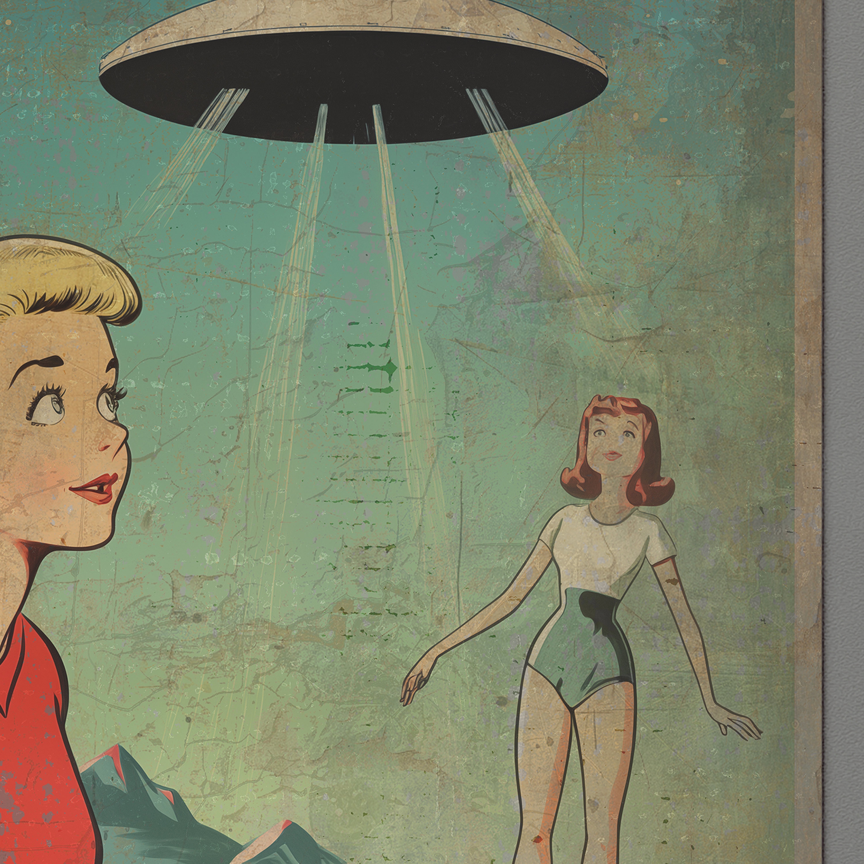 UFO ART Retro Woman Poster, Retro Sci-fi Wall Art, UFO Sighting Home ...
