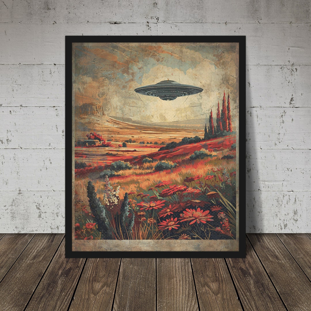 UFO FINE ART Home Decor, Retro Sci-fi Flower Art. Vintage Floral Alien ...