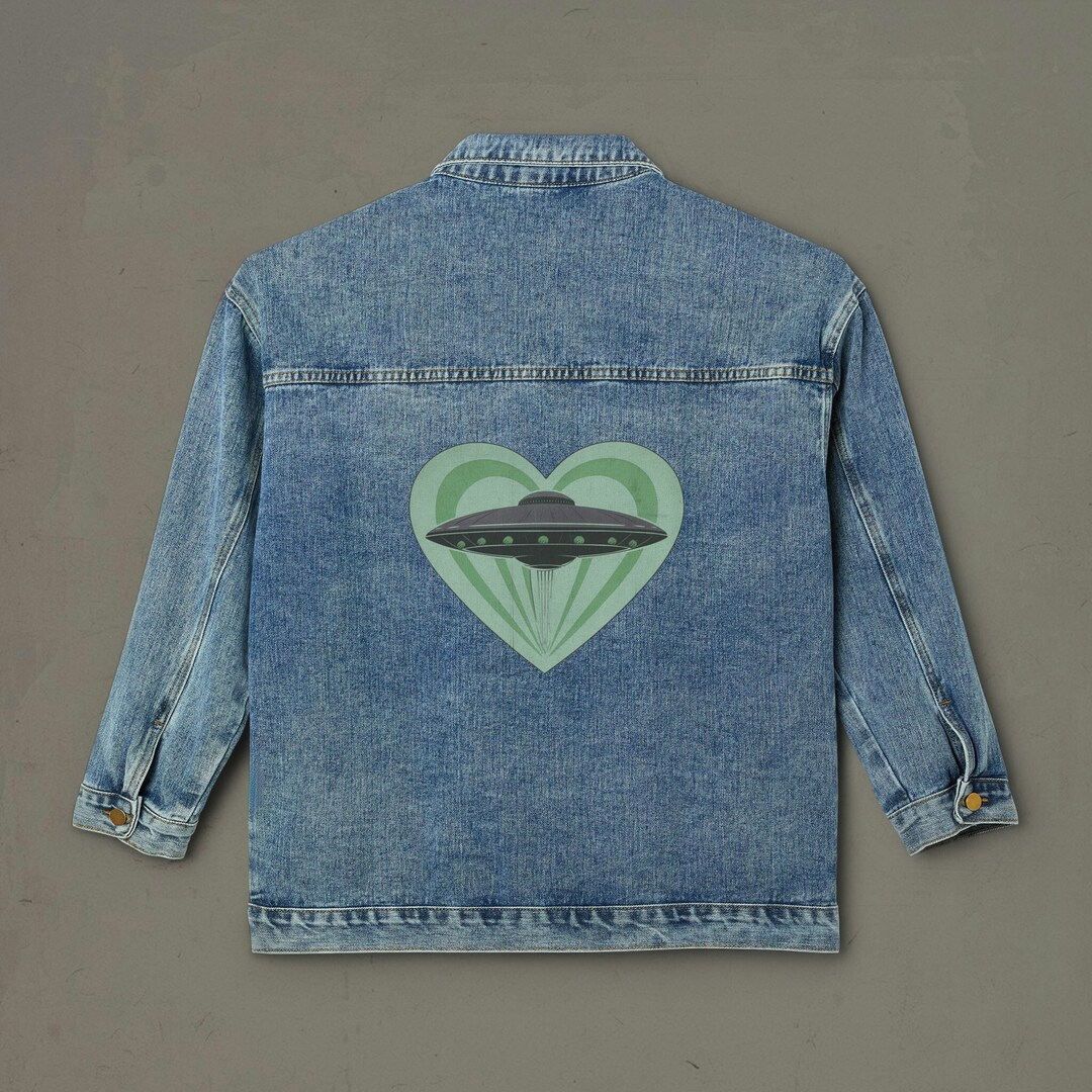 UFO Denim Jacket, Women's Flying Saucer Jean Gravity Heart, Alien Long ...