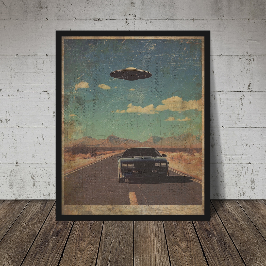 UFO Alien Sports Car Poster Print, Flying Saucer Vintage Racer Home ...