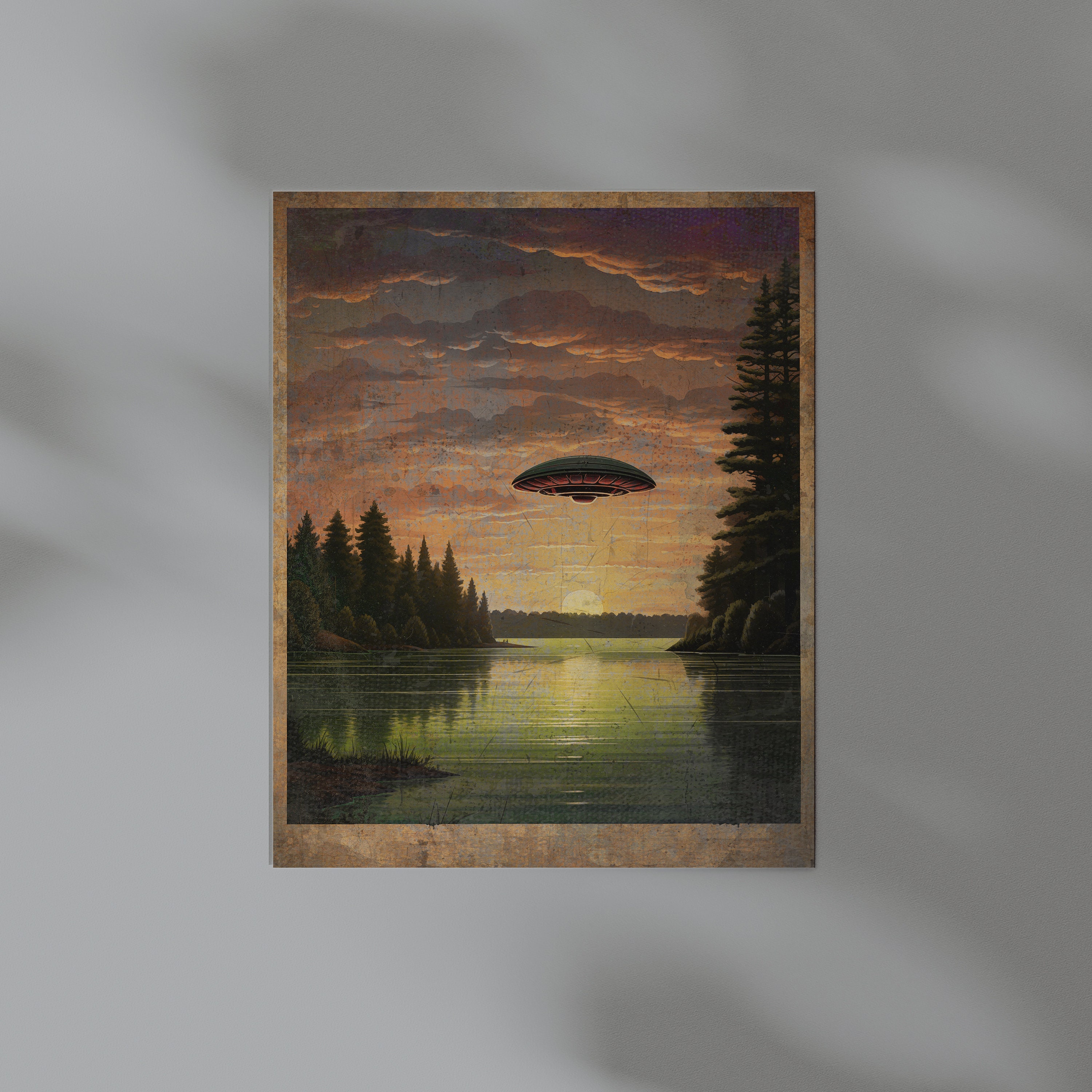 UFO ART Retro Poster, Retro Sci-fi Wall Art, UFO Vintage Poster Print ...
