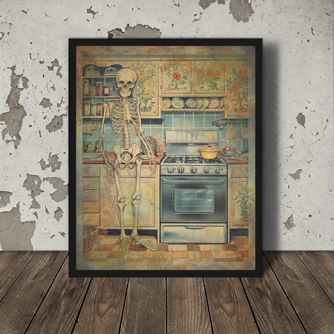SKELETON KITCHEN Wall Art, Retro Skull Halloween Cottagecore Decor ...