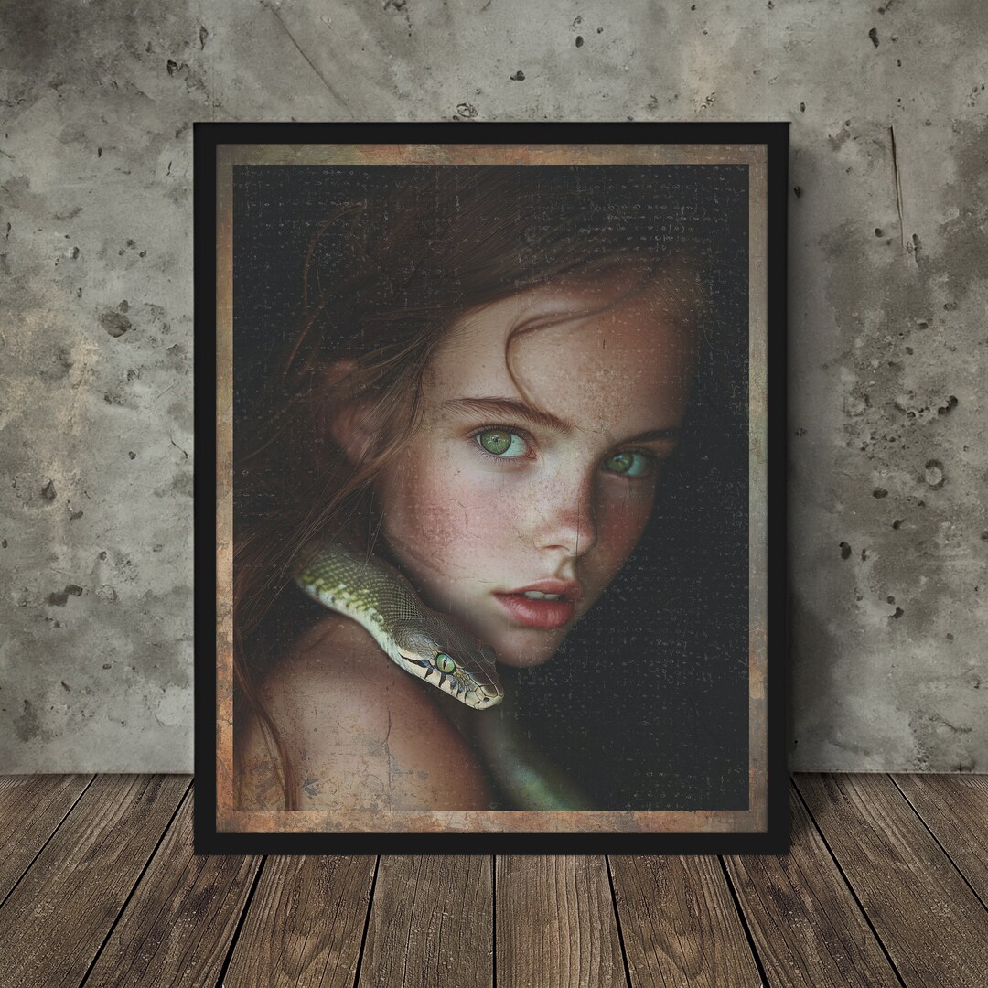 GREEN SNAKE GIRL Wall Art, Retro Snake Charmer Python Girl Poster ...