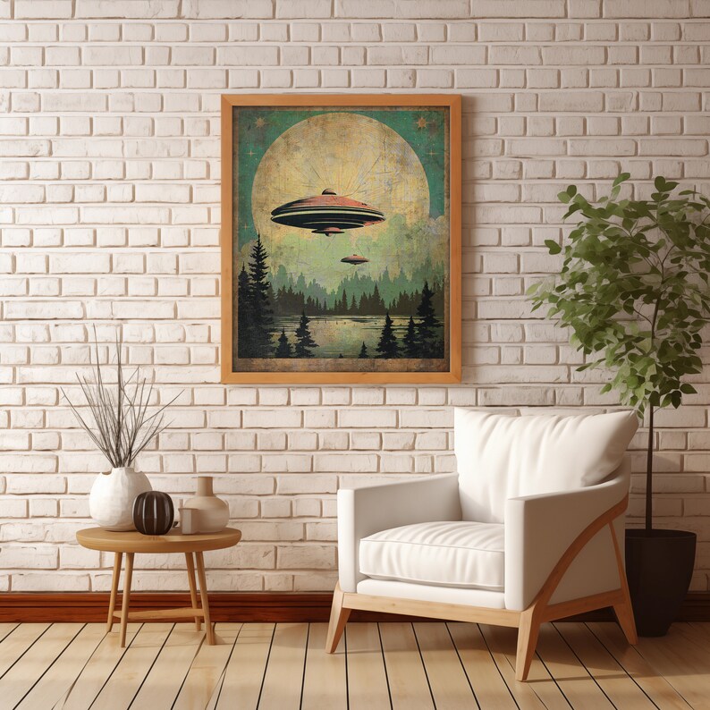 UFO ART Retro Poster, Retro Sci-fi Wall Art, UFO Vintage Poster Print ...