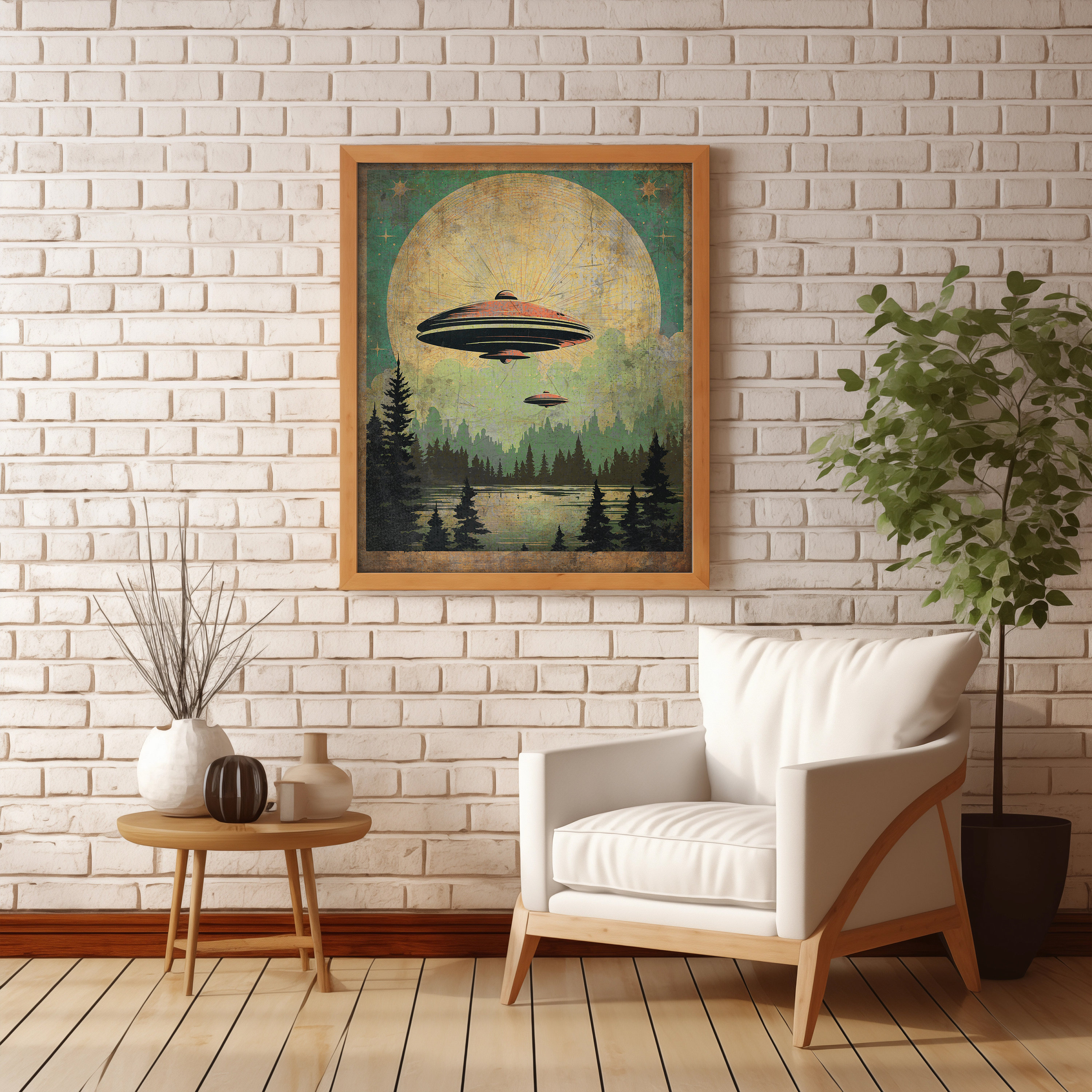 UFO ART Retro Poster, Retro Sci-fi Wall Art, UFO Vintage Poster Print ...