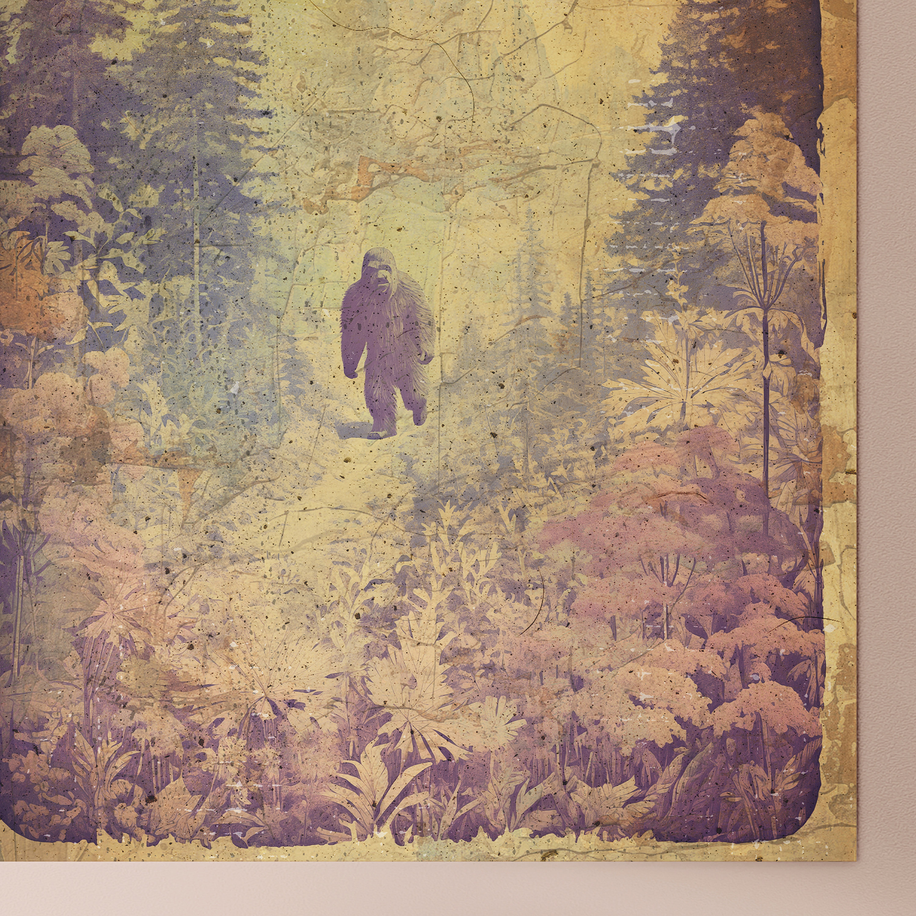 Retro BIGFOOT ART, SASQUATCH Wall Art, Surreal Bigfoot Poster, Floral ...