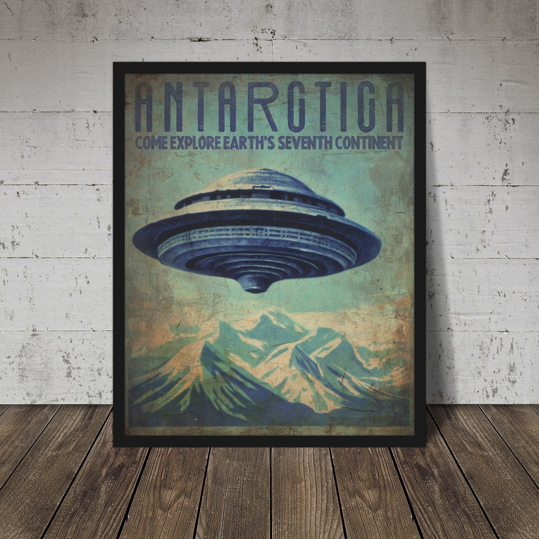 Alien UFO Poster, Antarctica Travel Poster, Retro Sci-fi Home Decor - Etsy