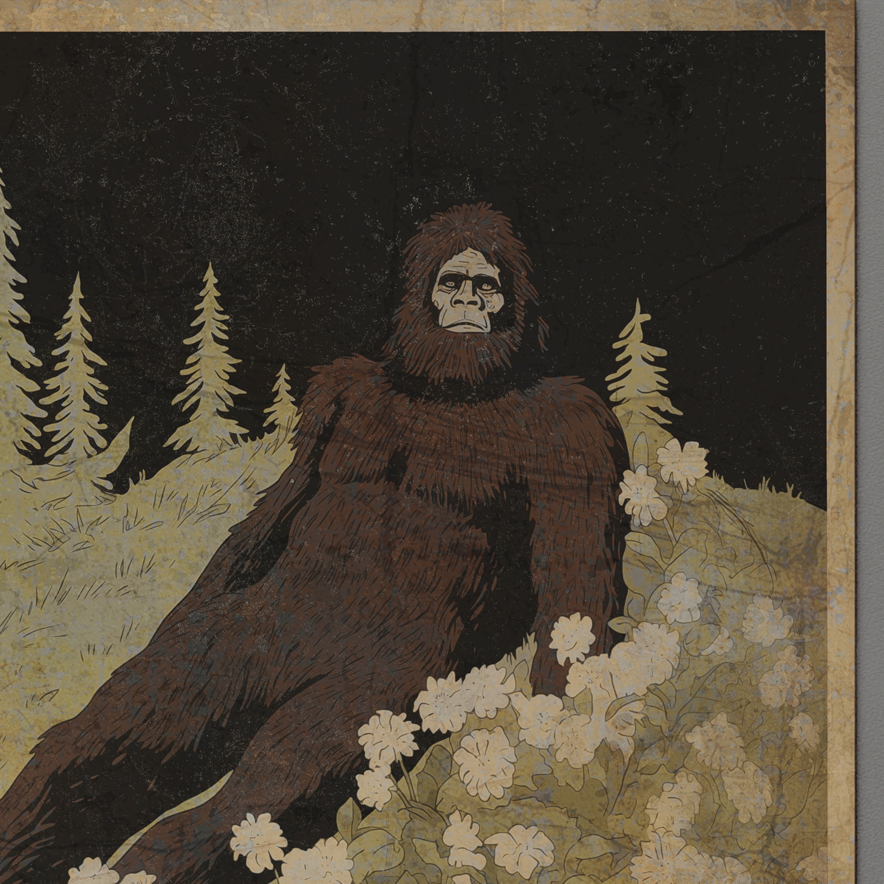 BIGFOOT POSTER, Retro SASQUATCH Wall Art, Cryptid Yeti Art Print, Flower Animal Decor ...