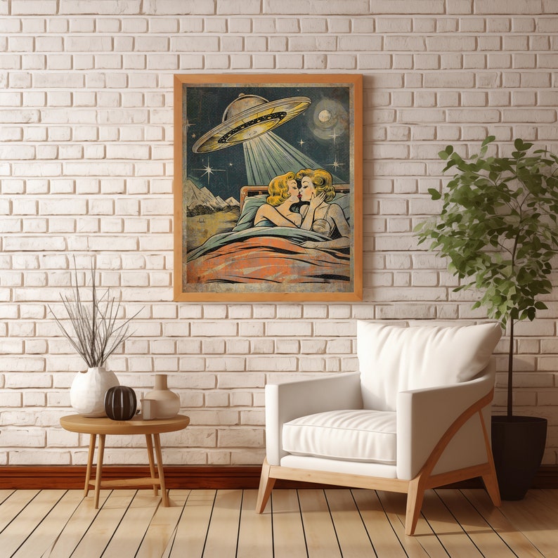 UFO ART Retro Woman Poster, Retro Sci-fi Wall Art, UFO Lesbian Gay Home ...