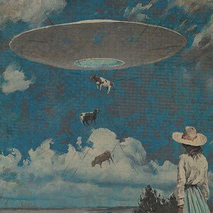 UFO COW ABDUCTION Poster, Western Americana Art, Retro Sci-fi Wall ...