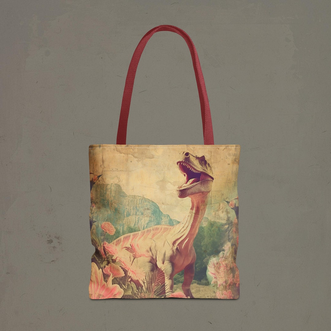Retro DINOSAUR FLOWER TOTE Bag, Botanical Dino Gift, Floral Reptile ...