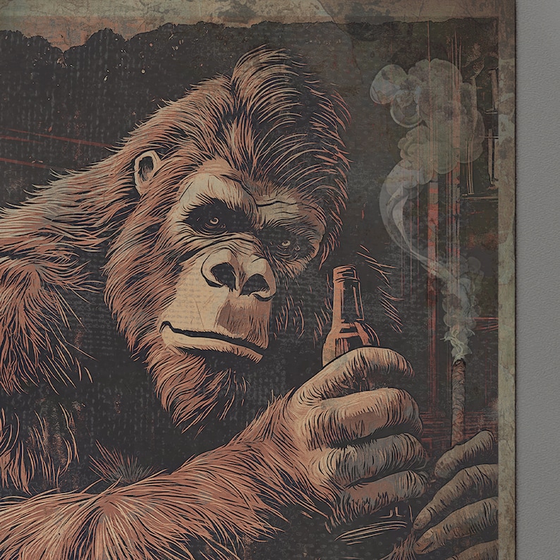 BIGFOOT ART PRINT, Retro Sasquatch Beer Poster, Cryptid Yeti Decor, Bar ...