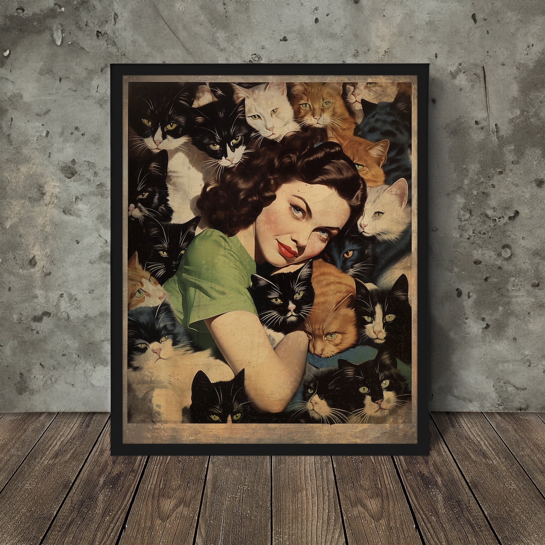 Cat Lady Wall Art, Cat Nap Poster Print, Cat Lover Decor, Retro Cat ...