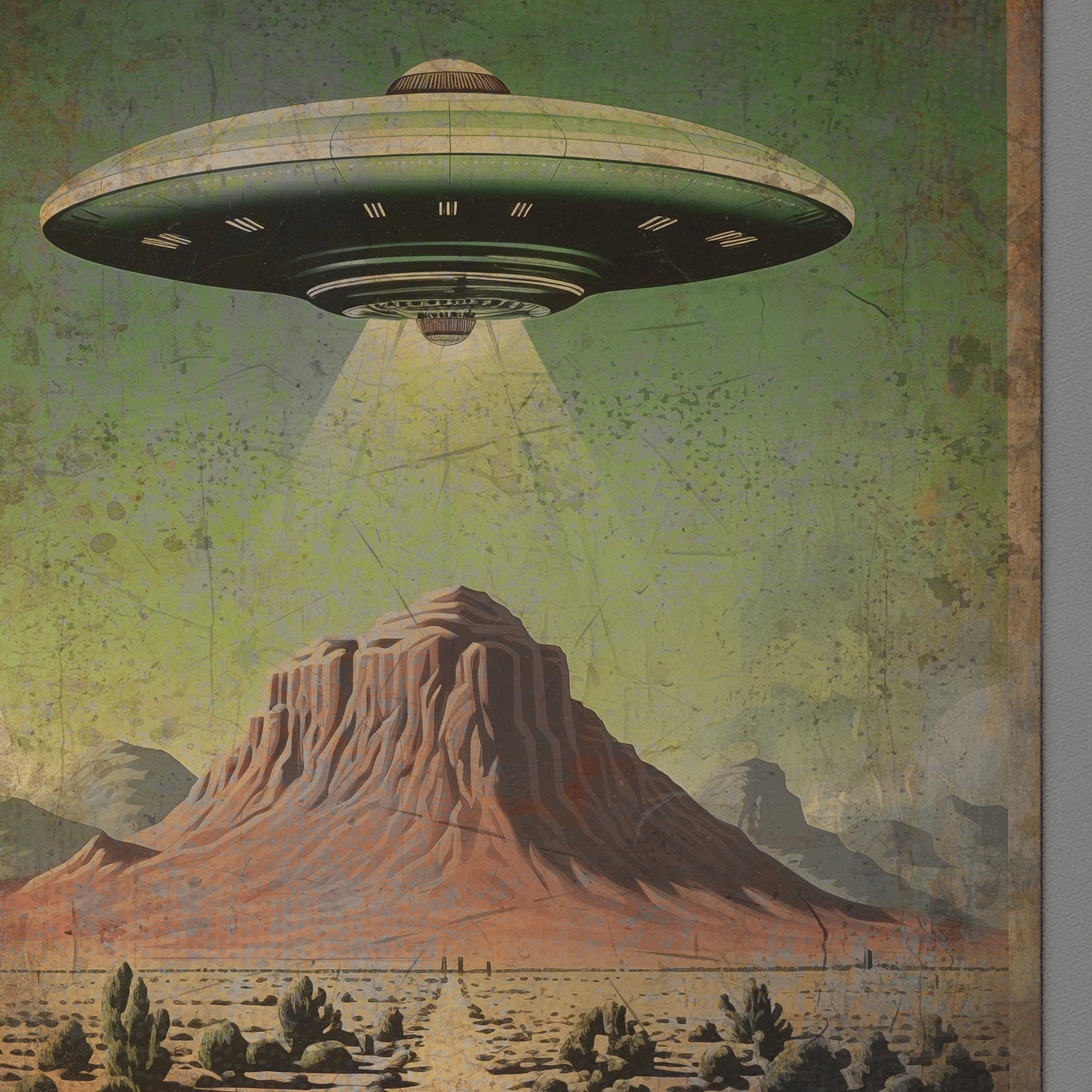 UFO ART Retro Poster, Retro Sci-fi Wall Art, UFO Vintage Desert Poster ...