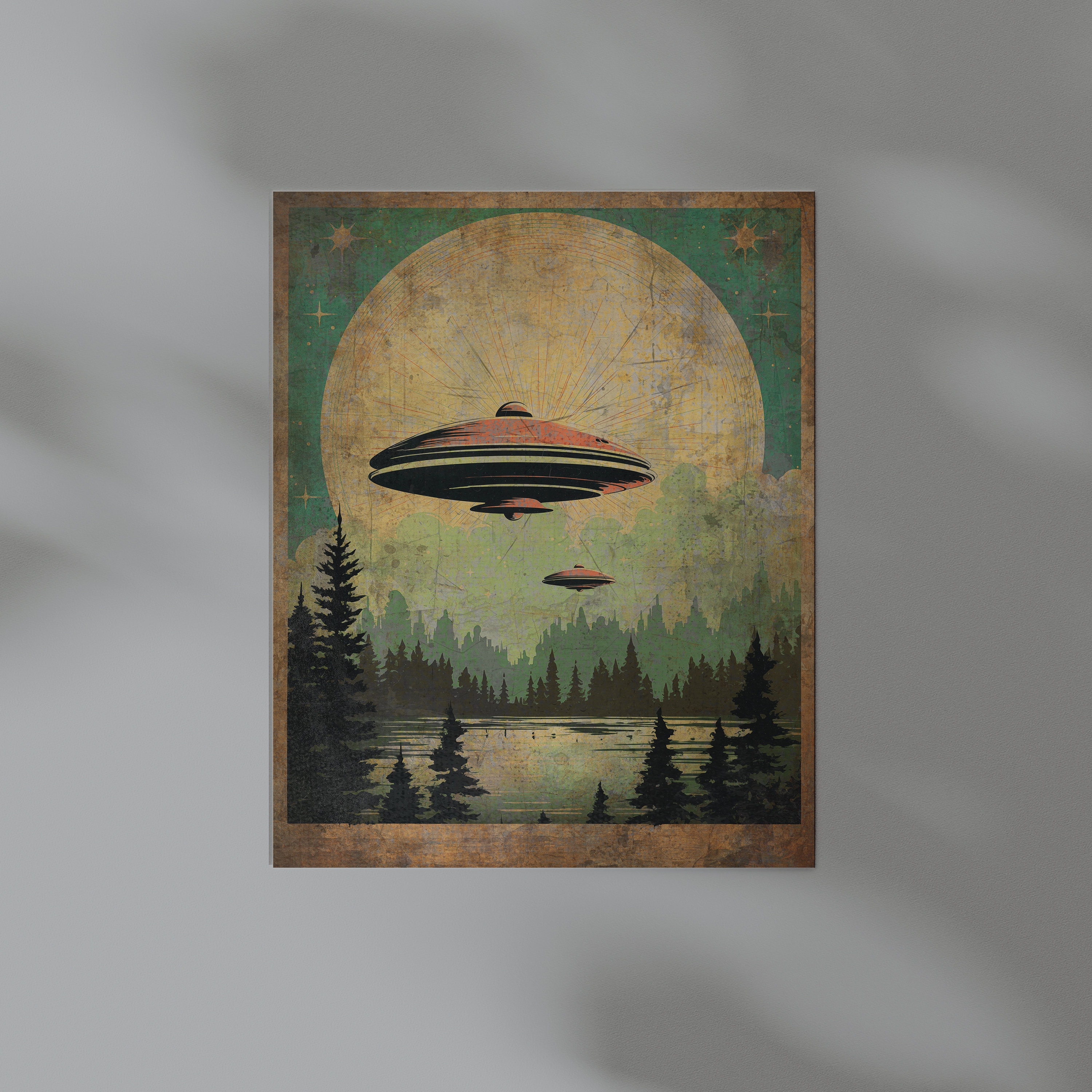 UFO ART Retro Poster, Retro Sci-fi Wall Art, UFO Vintage Poster Print ...